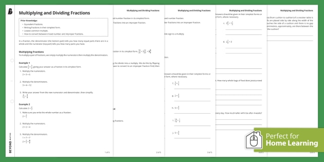 👉 Year 7 - Year 10 Maths Multiplying and Dividing Fractions Worksheet