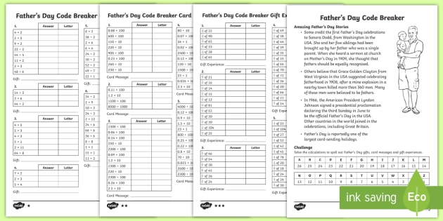 UKS2 Father's Day Code Breaker Differentiated Worksheets