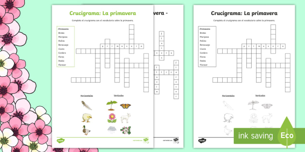 Spring Vocabulary Crossword Spanish (teacher made)
