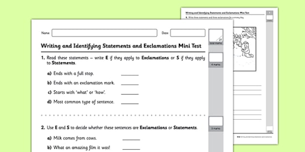 Statement or Exclamation Mini Test Activity