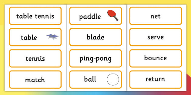 Table Tennis Word Cards (teacher made)