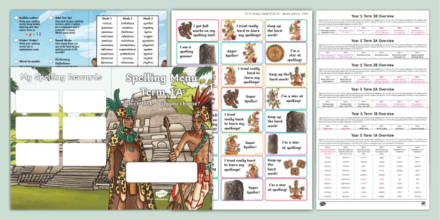 Year 5 Maya Themed Spelling Menu Resource Pack