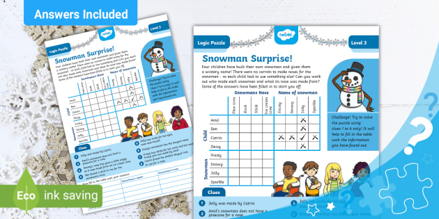 Snowman Surprise! Logic Puzzle - Level 3 - Kids Puzzles