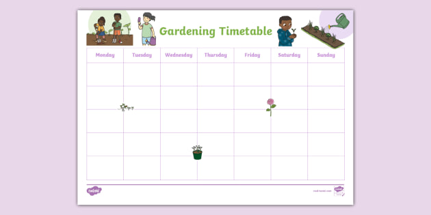 Editable Monthly Gardening Timetable - KS1 - Twinkl