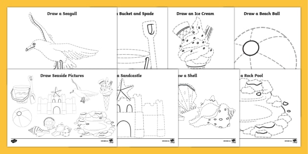 EYFS Draw a Trip to the Seaside Pencil Control Activity Pack