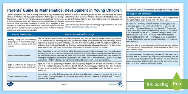 Parents' Guide to Mathematical Development in Young Children