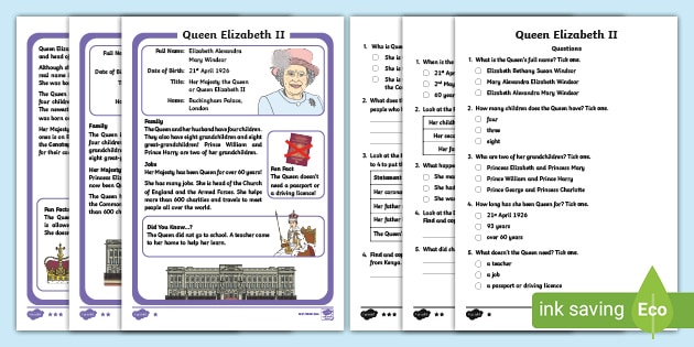 * NEW * KS1 Queen Elizabeth II Differentiated Reading Comprehension ...