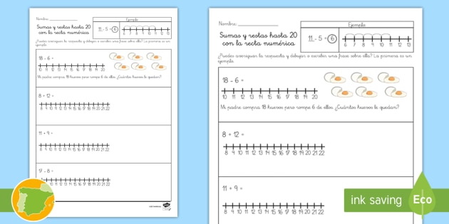 Ficha de actividad: Sumas y restas hasta 20 con la recta numérica