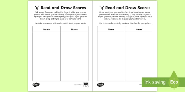 'y' Sound Read and Draw Score Cards (teacher made)