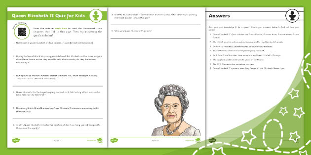 Queen Elizabeth II Quiz for Kids (teacher made)