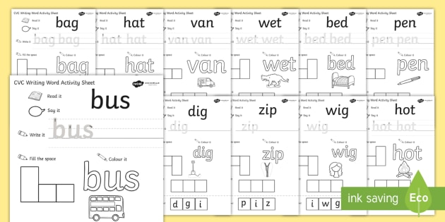 CVC Word Writing Activity Pack - CVC Writing Word Worksheet / Worksheet ...