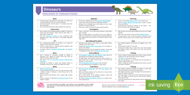EYFS Dinosaurs Continuous Provision Planning Ideas (Ages 2-4)