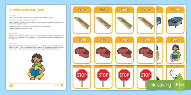 /st/ Initial Sound Snap Card Game (teacher made)