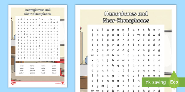 Homophones and Near-Homophones Word Search UKS2