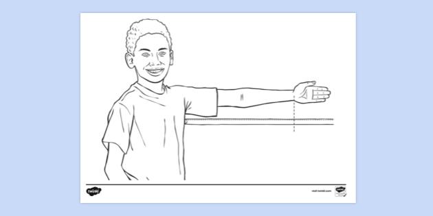 Arm and Tape Measure No Close Up Colouring | Colouring Sheet