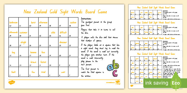 New Zealand Gold Sight Words Board Game (teacher made)
