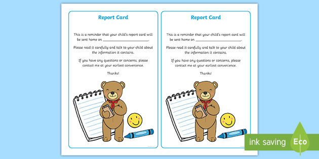 Report Card Reminder Editable Notes