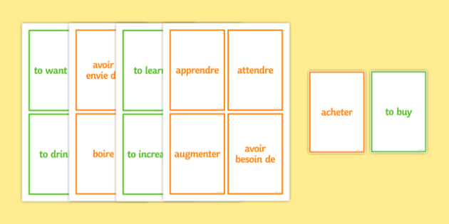 100 High Frequency French Verbs Pair Cards-French