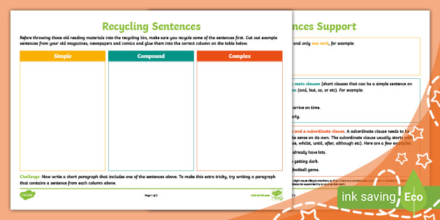 Recycling Sentences Activity (teacher made)
