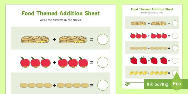 Food Themed Addition Sheet