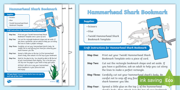 FREE! - Hammerhead Shark Bookmark Craft (Teacher-Made)