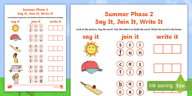 Summer Phase 2 Say It, Join It, Write It Activity