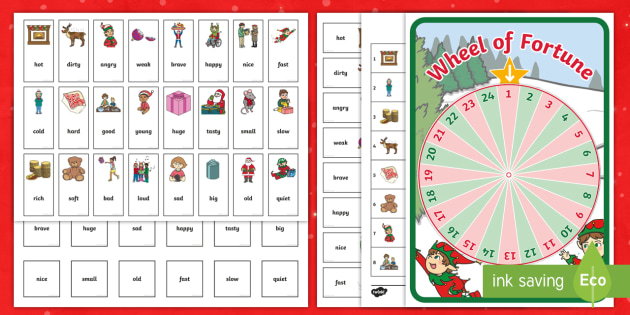 Christmas-Themed Synonym and Antonym Wheel of Fortune Activity Pack