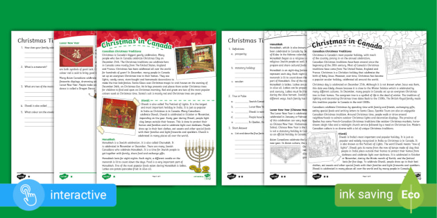 Christmas in Canada Differentiated Reading Comprehension