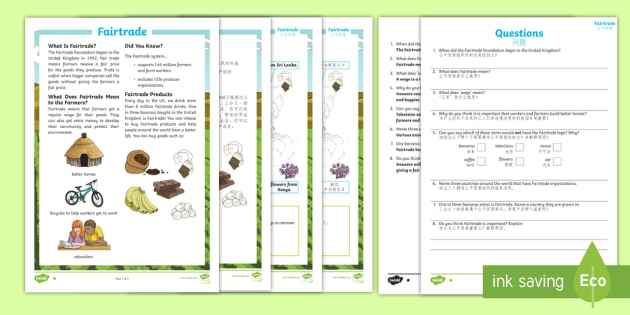 Fairtrade Differentiated Reading Comprehension Activity