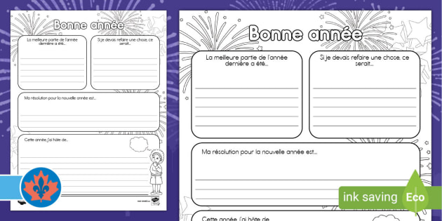 New Year's Resolutions Writing Template French