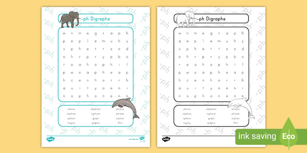 -ph Digraphs Word Search
