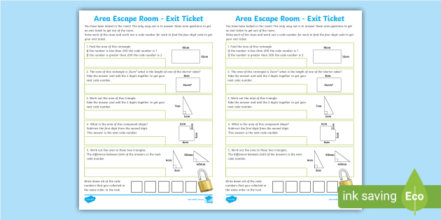 Area Escape Room - Exit Ticket Worksheet - Year 5-6 - Twinkl