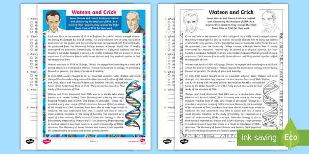 Fifth Grade Watson and Crick Reading Comprehension Activity