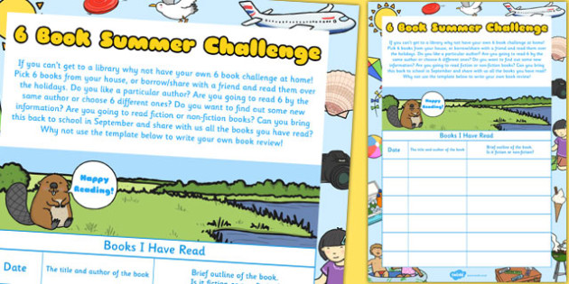 6 Book Summer Challenge Record Sheet