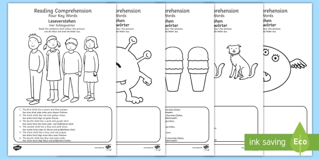 Reading Comprehension Four Key Words Worksheet / Worksheets English/German