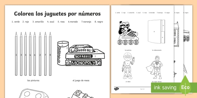 Spanish colour by numbers - Toys Colour by Number Spanish