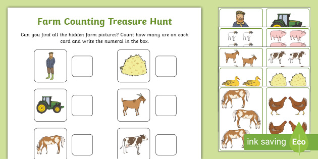 Maths Farm-Themed Counting Treasure Hunt Activity
