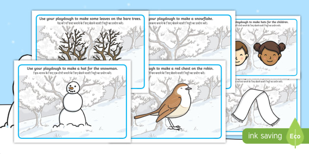 Winter Playdough Mats English/Hindi - Winter Playdough Mats