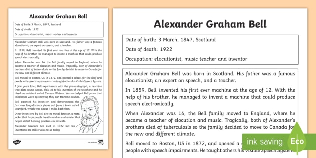 Alexander Bell Significant Individual Fact Sheet - alexander