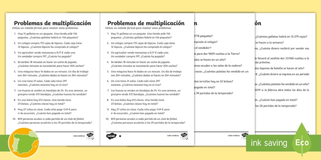 Fichas de actividad por niveles: Problemas de multiplicación.