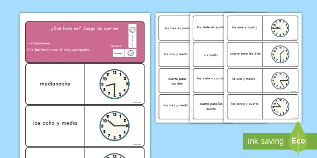 Decir la hora Dominos (teacher made)