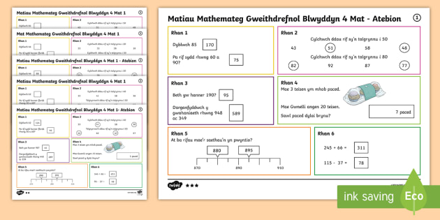 Matiau Mathemateg Gweithdrefnol Blwyddyn 4 Mat 1