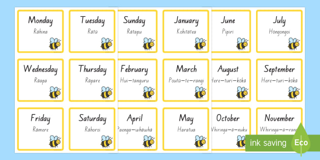 Busy Bee Day of Week and Month Display Labels (teacher made)