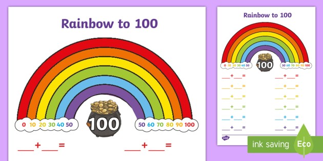 Rainbow to 100 Number Bonds Worksheet (teacher made)