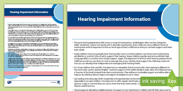 10 Things To Know About Hearing Impairments Information Sheets