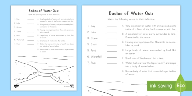 Bodies of Water Quiz (teacher made)