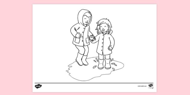 FREE! - Children Jumping in Puddles Colouring Sheet