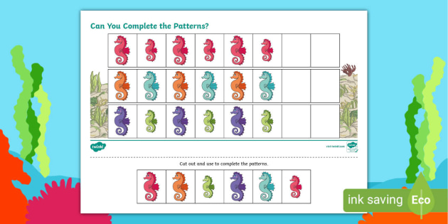 👉 Seahorse Complete the Pattern Activity Sheet