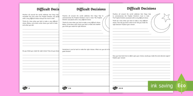 Difficult Decisions Differentiated Worksheet / Worksheets
