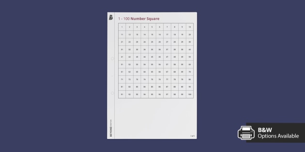  1 To 100 Number Square Beyond Secondary Maths Resources